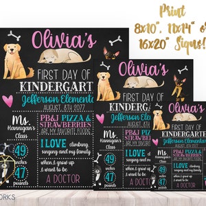Printable Puppy Dog First Day of School Chalkboard Sign Reusable Girls ...