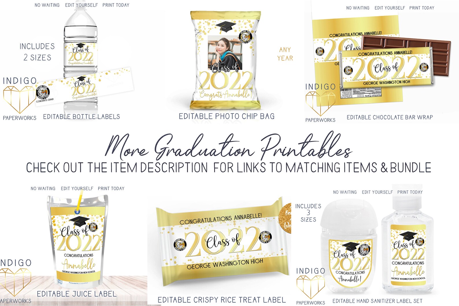Printable 2023 Graduation Water Bottle Labels Custom Personalized White ...