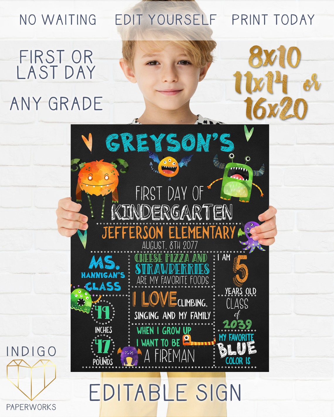 Printable Monsters First Day Of School Chalkboard Sign | Etsy