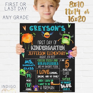 Printable Monsters First Day of School Chalkboard Sign, Reusable Boys ...