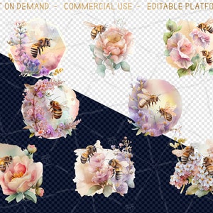 Floral Watercolor Bees Scene Clipart - 14 PNG Cute Watercolor Honey Bee ...
