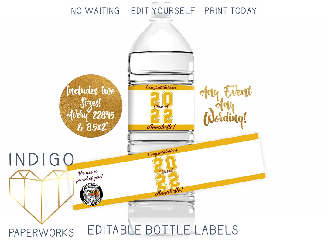Printable 2023 Graduation Water Bottle Labels, Custom Personalized ...