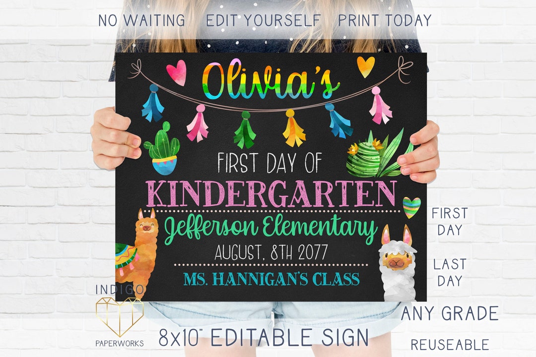 Printable Llama First Day of School Chalkboard Sign, Reusable Last Day ...