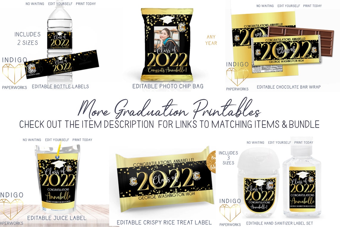 Printable Class of 2023 Graduation Juice Label Black & Gold - Etsy