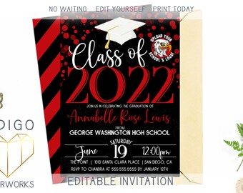 Red and Black Graduation Invitation Instant Download | Etsy