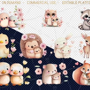 Watercolor Cute Mother and Baby Animals Clipart- 15 Lovely Watercolor ...