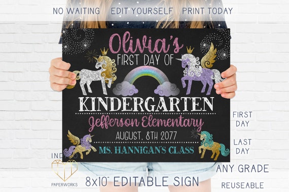 Printable First Day of School Unicorn Chalkboard Sign | Etsy