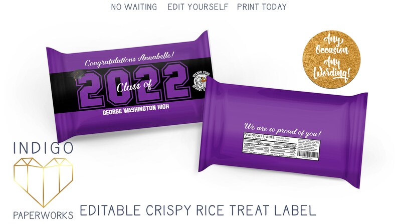 Printable 2023 Graduation Crispy Rice Treat Label Grad Purple - Etsy
