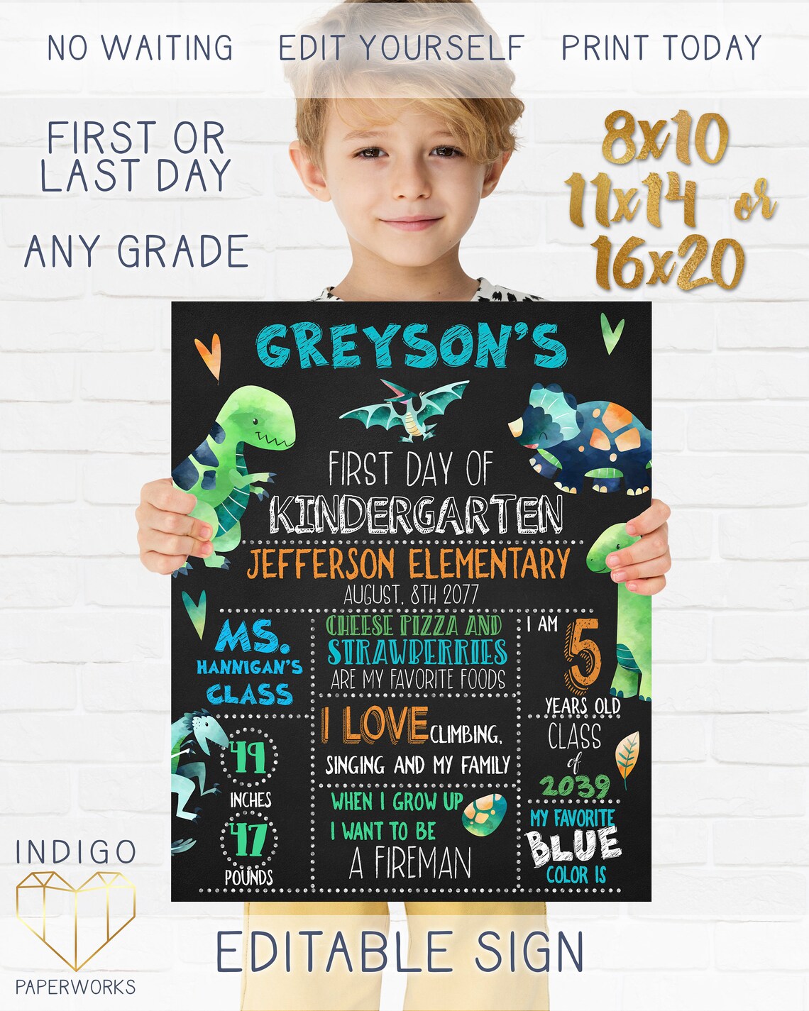 Printable Dinosaur First Day of School Chalkboard Sign - Etsy