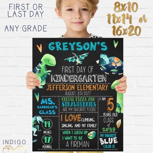 Printable Dinosaur First Day of School Chalkboard Sign Reusable Boys ...