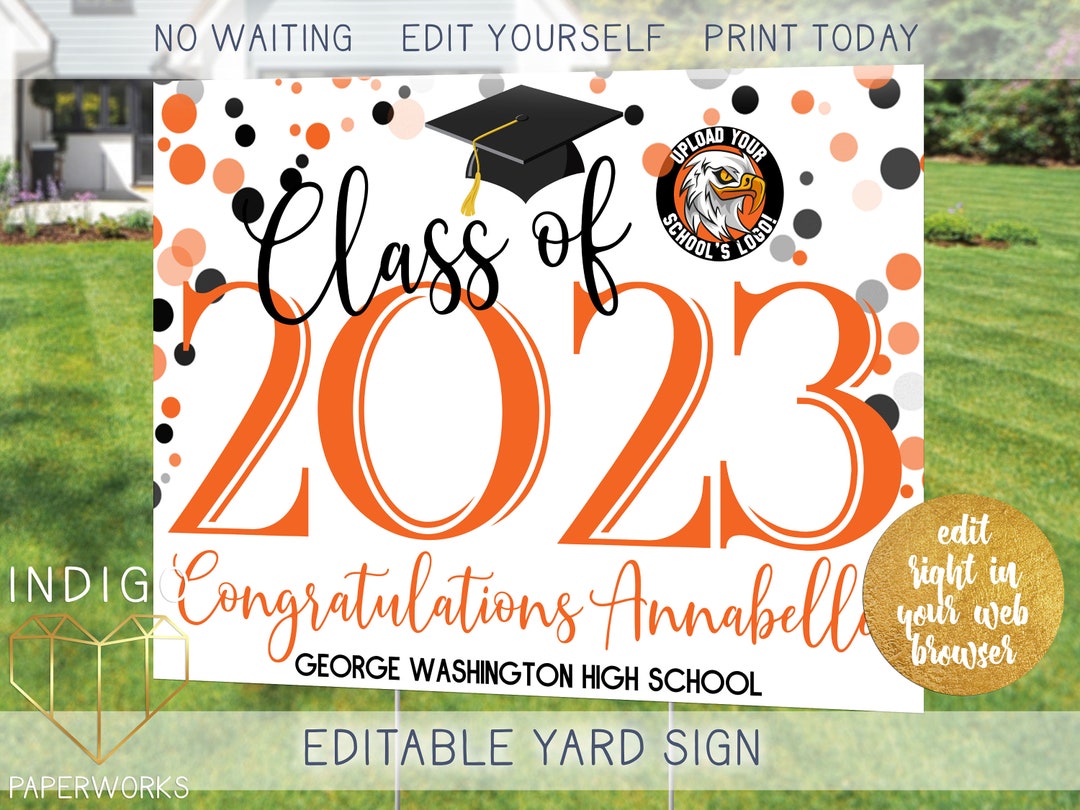 Printable 2025 Graduation Lawn Sign, Custom Orange & White Modern Grad ...