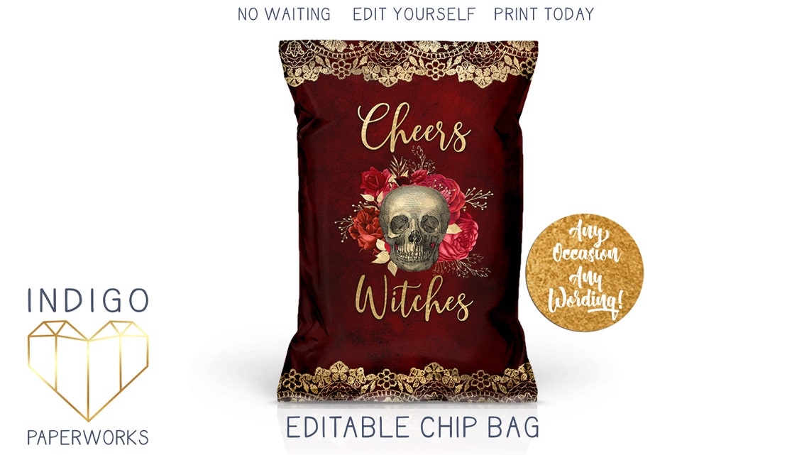 Printable Vintage Skull Chip Bag Halloween Party Favor Bag | Etsy