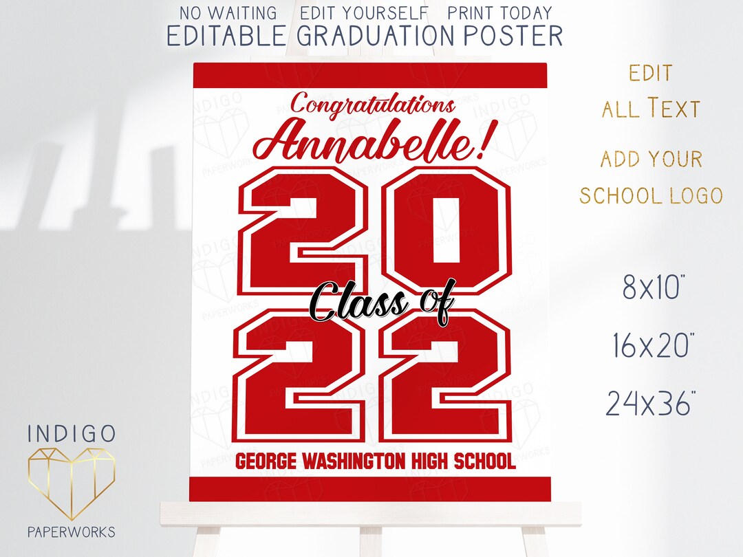 Printable Class of 2025 Graduation Party Sign, Custom Red and White ...