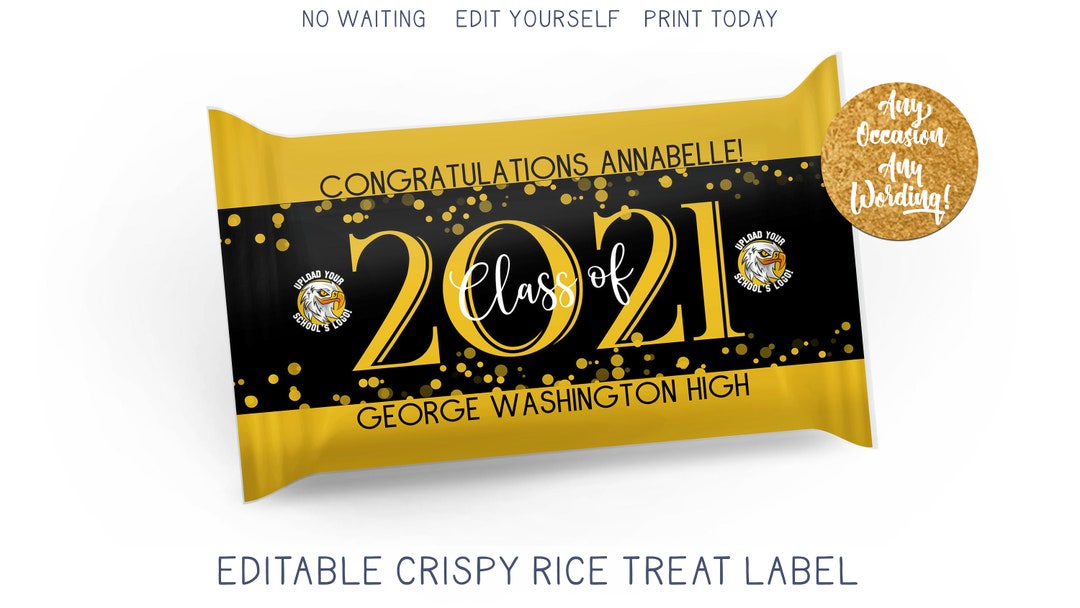 Printable 2025 Graduation Crispy Rice Treat Label, Grad Black and ...