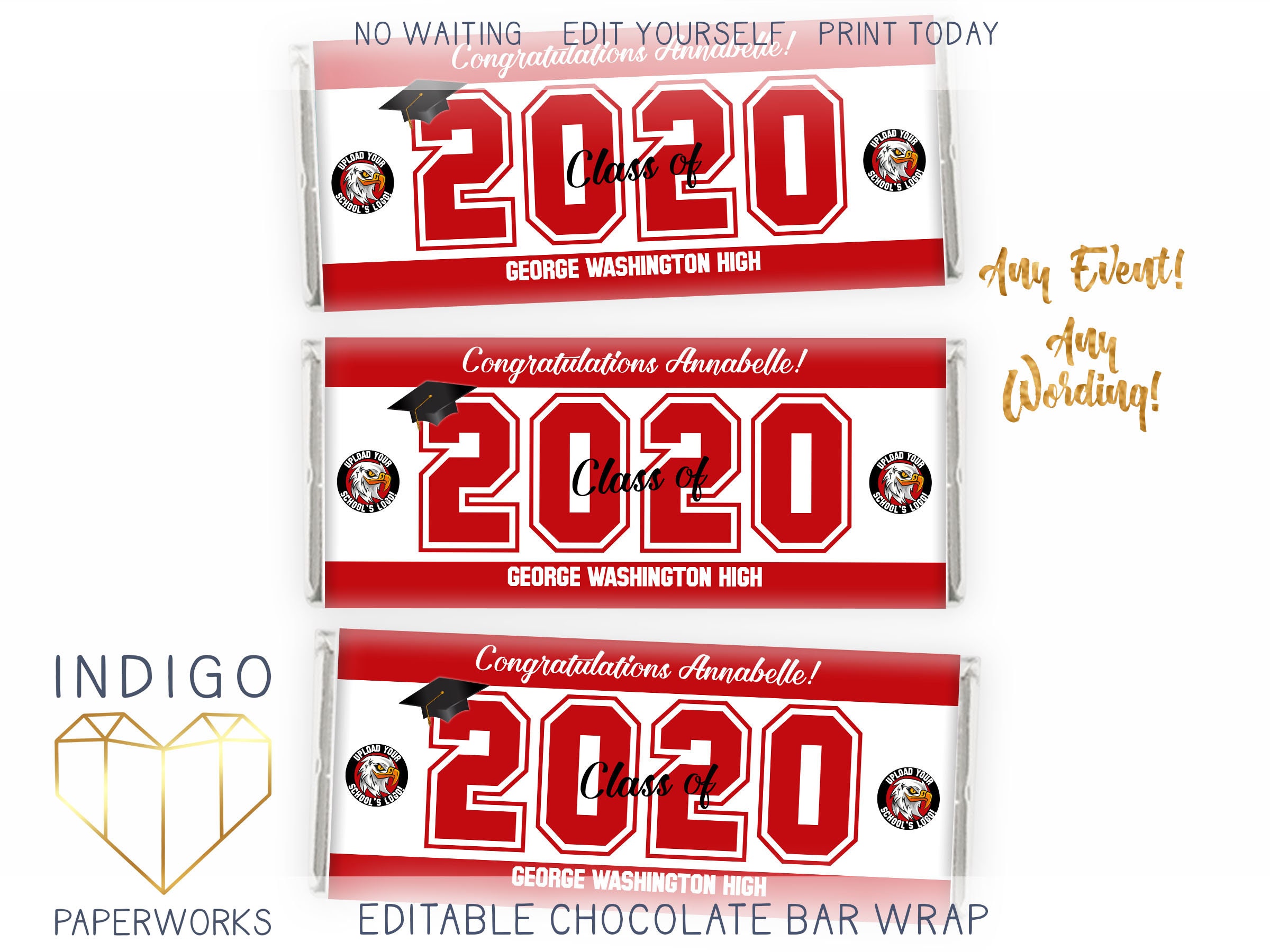 Printable Red and White Graduation Chocolate Bar Label 2020 | Etsy