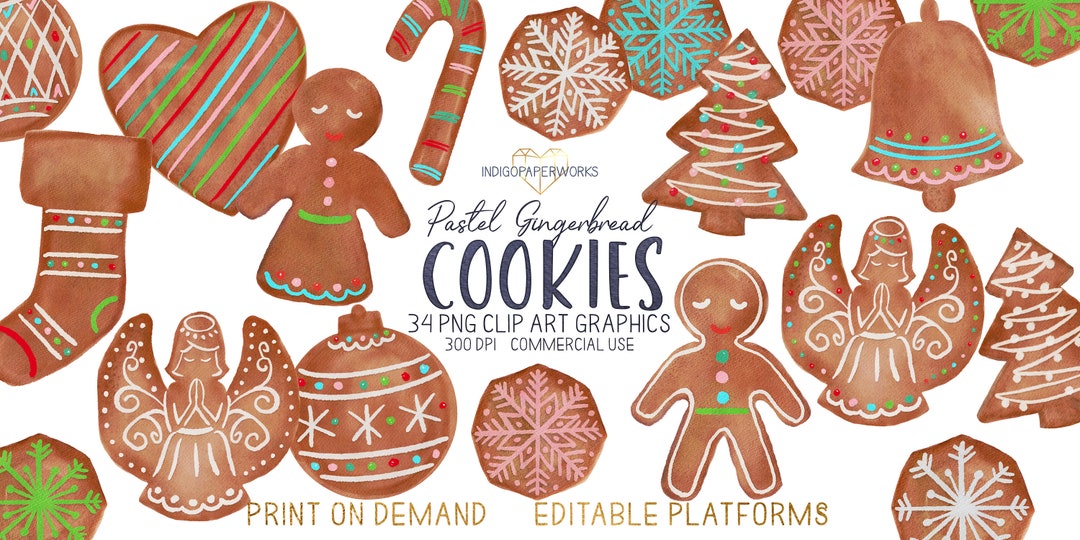 Pastel Gingerbread Cookies Clipart - 34 Cute Hand Painted Watercolor ...