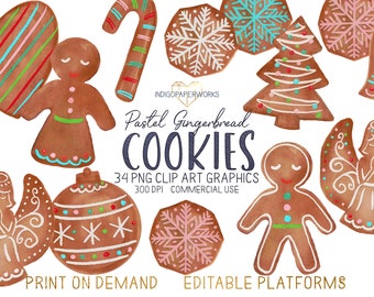 Christmas Pastel Cookies Clipart Watercolor Gingerbread - Etsy