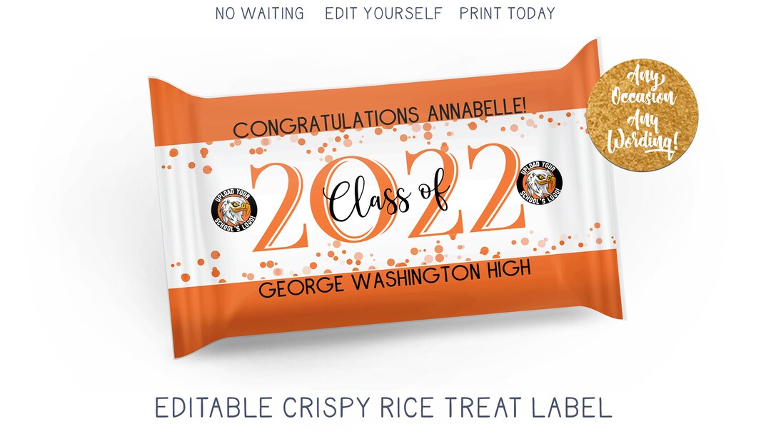 Printable 2023 Graduation Crispy Rice Treat Label Orange & - Etsy ...
