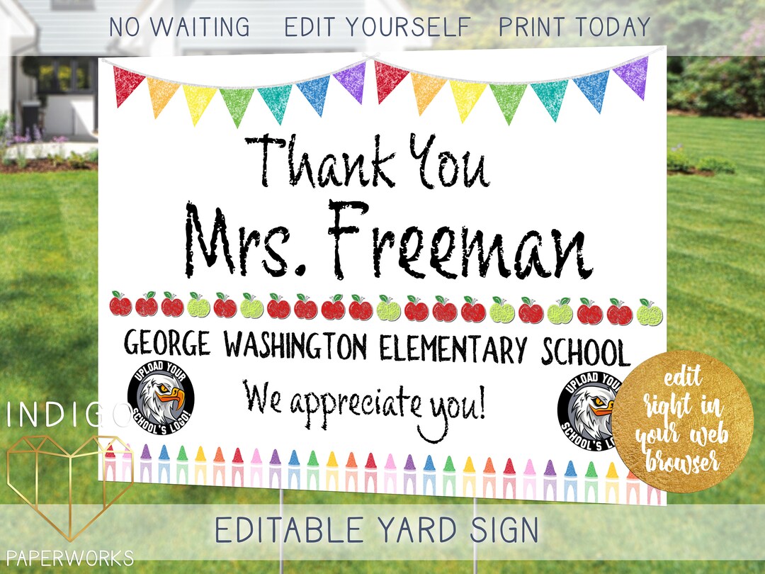 Printable Teacher Appreciation Day Lawn Sign, Custom White Chalkboard ...