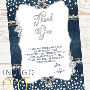 Denim and Diamonds Thank You Card, Blue Jean Diamond Flat 4x6 Card ...