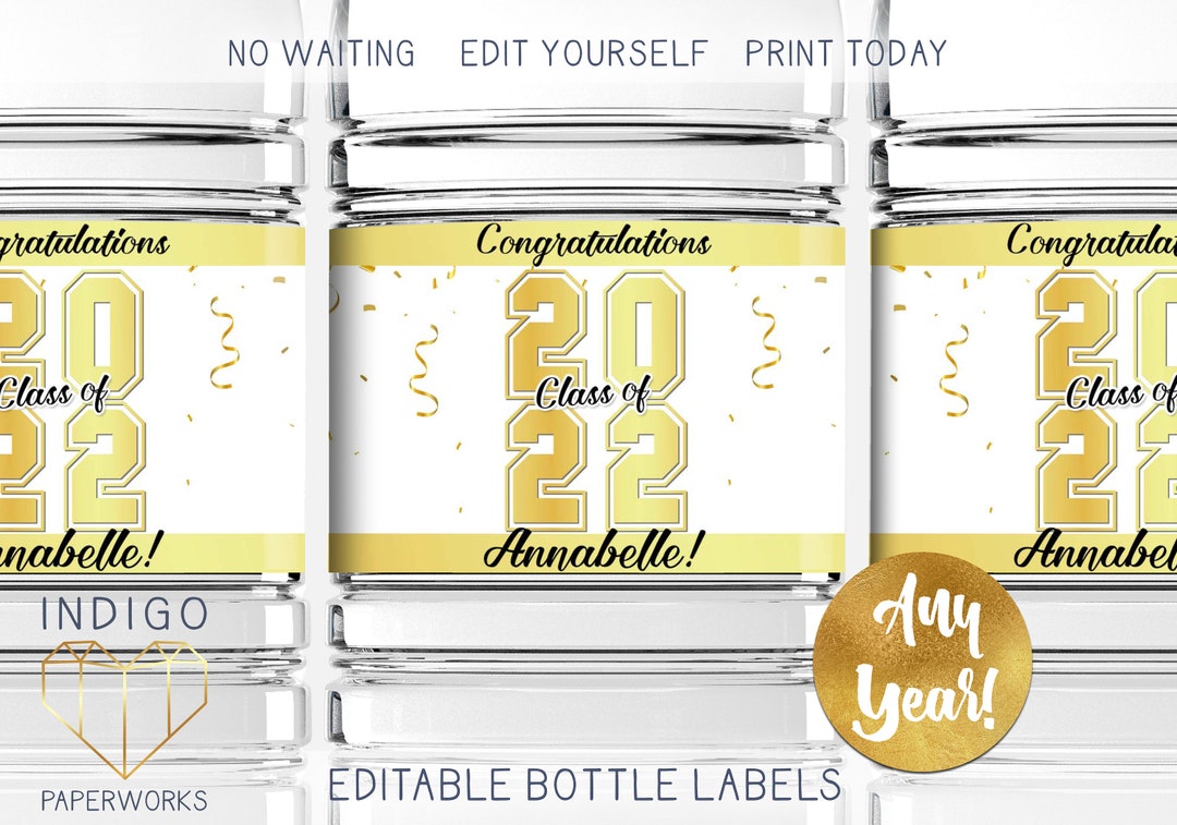 Printable 2025 Graduation Water Bottle Labels, Custom Personalized ...