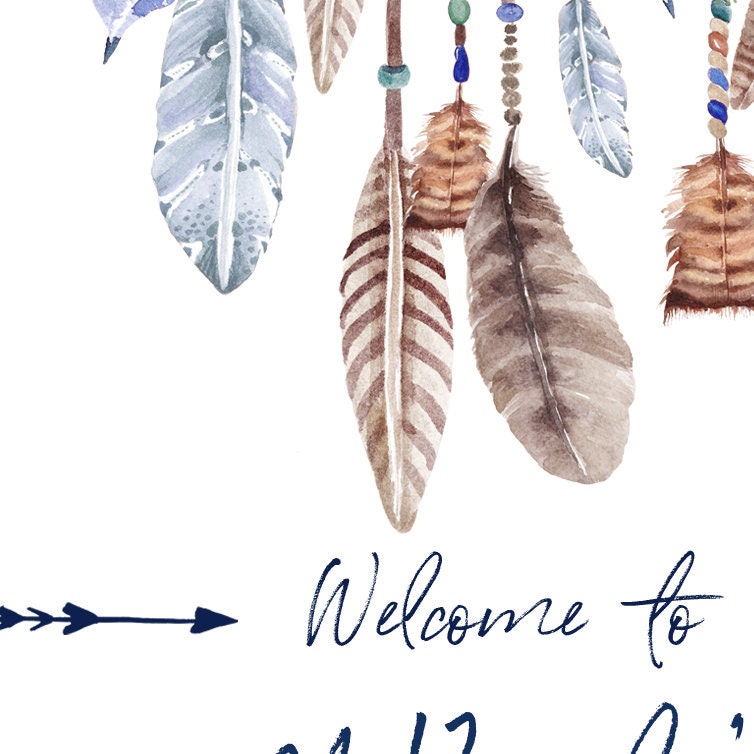Printable Dream Catcher Welcome Sign Blue Tribal Baby Shower | Etsy