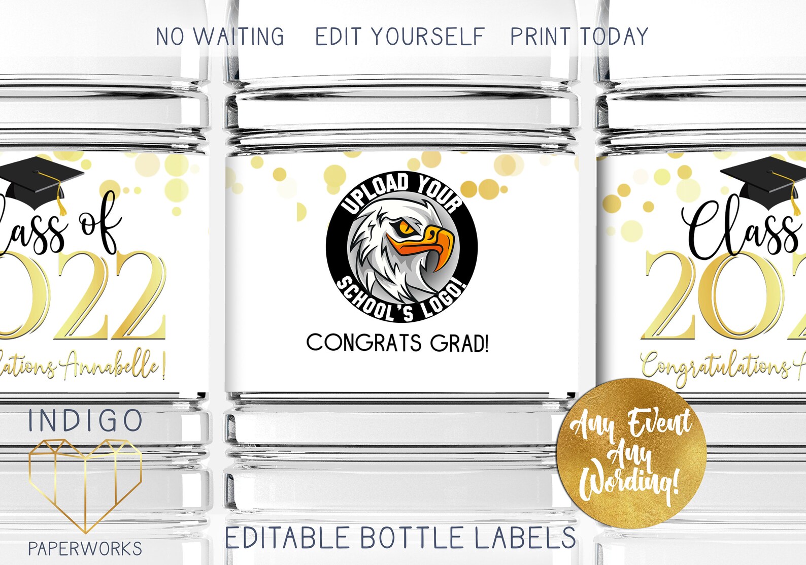 Printable 2023 Graduation Water Bottle Labels Custom Personalized White ...