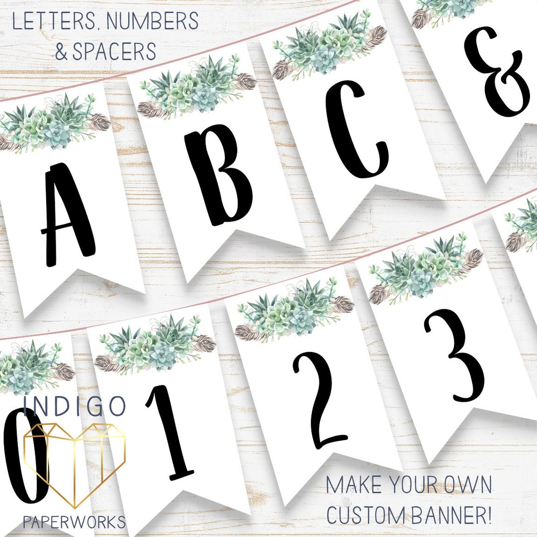 Boho Succulents Banner, Personalized Oh Deer Antlers Cactus Bohemian ...