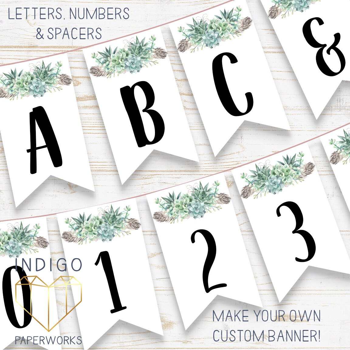 Boho Succulents Banner Personalized Oh Deer Antlers Cactus - Etsy