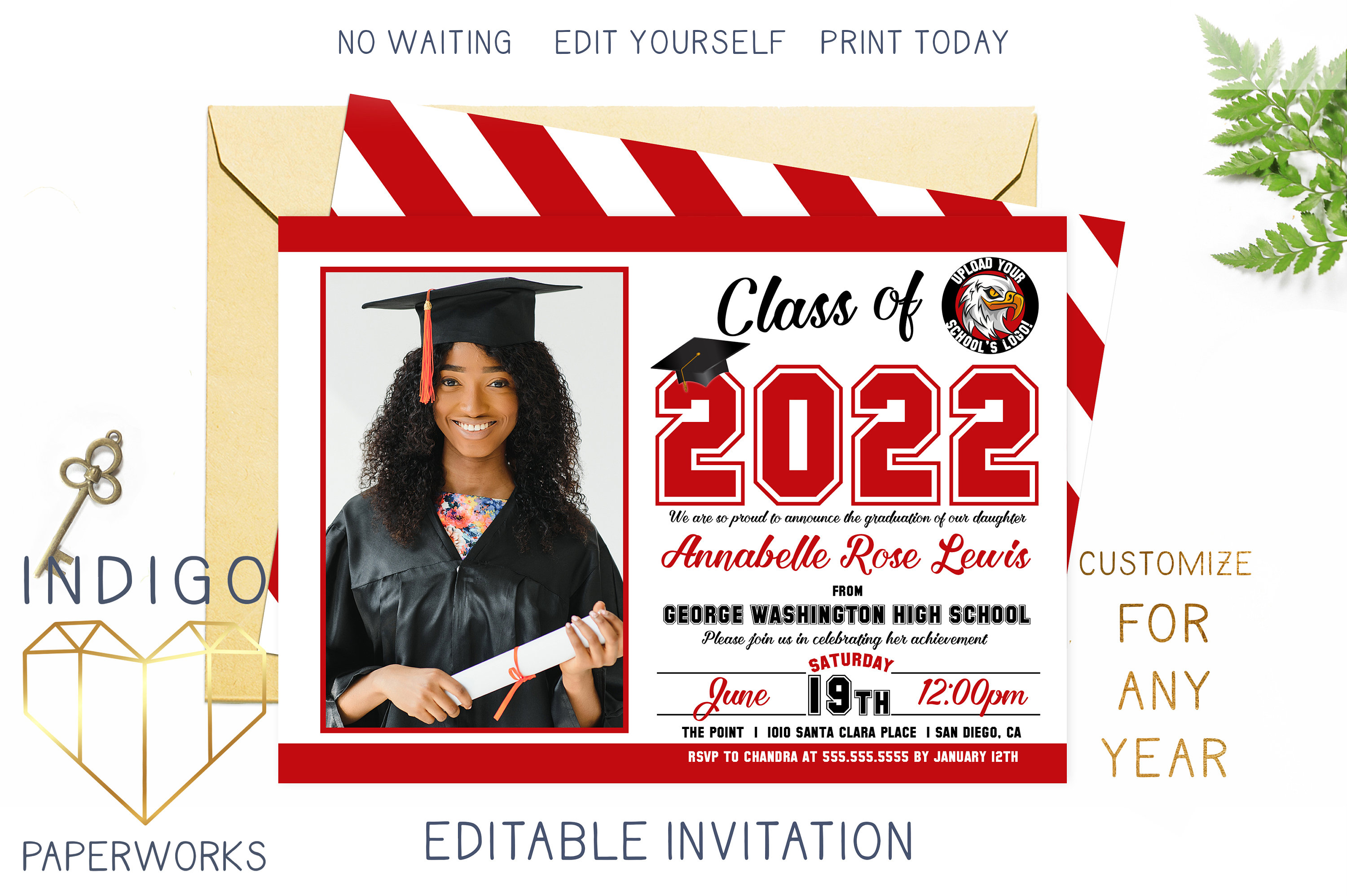 Graduation Invitations 2022 Red