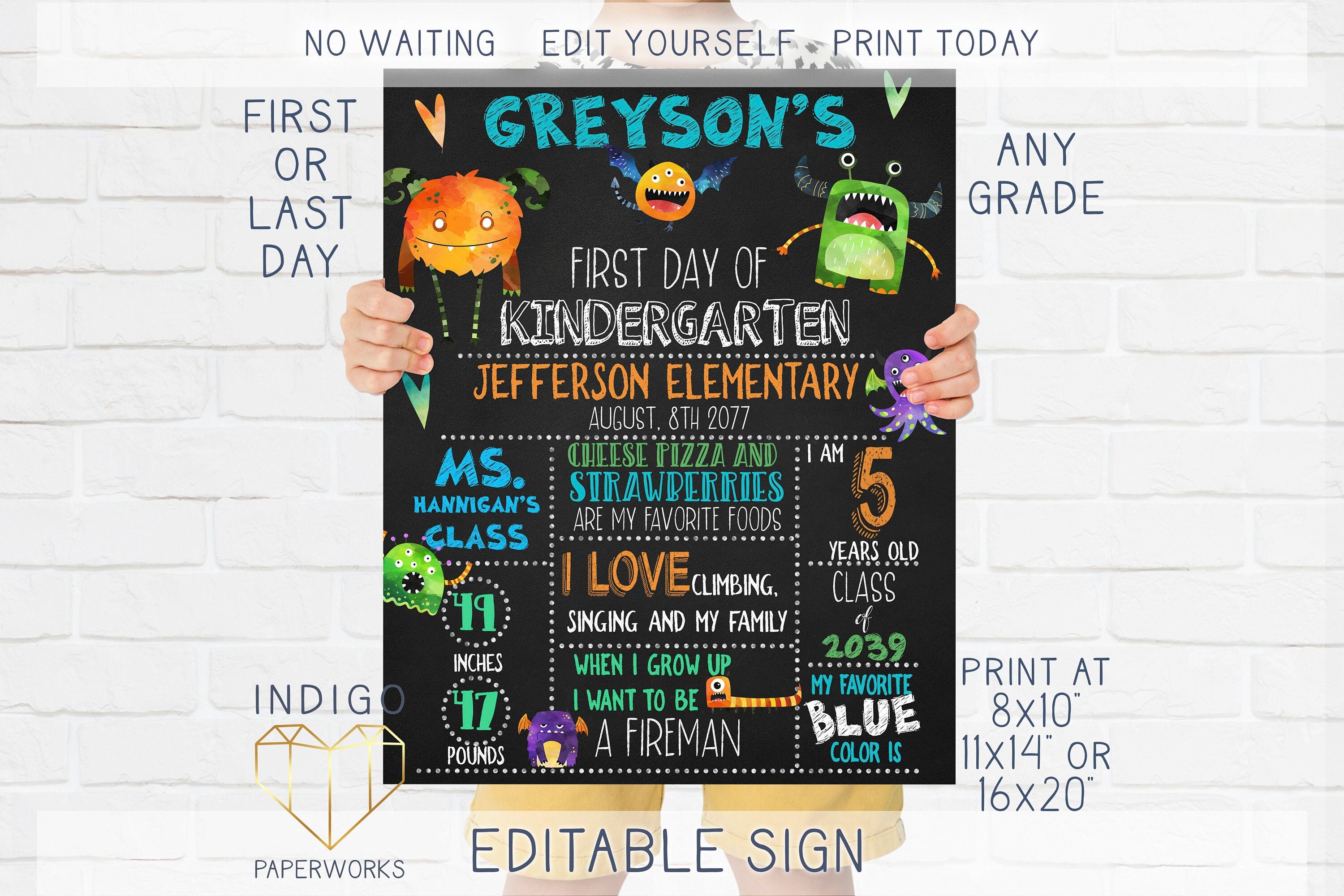Printable Monsters First Day of School Chalkboard Sign - Etsy