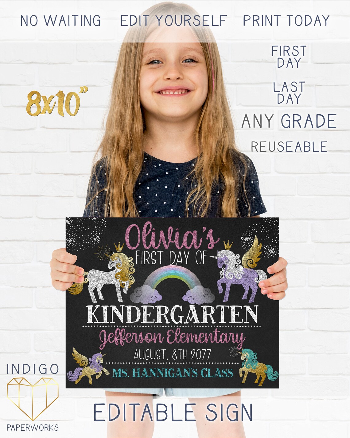 Printable First Day of School Unicorn Chalkboard Sign | Etsy