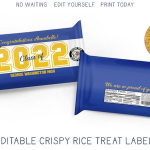 Printable 2023 Graduation Crispy Rice Treat Label, Grad Navy Blue ...