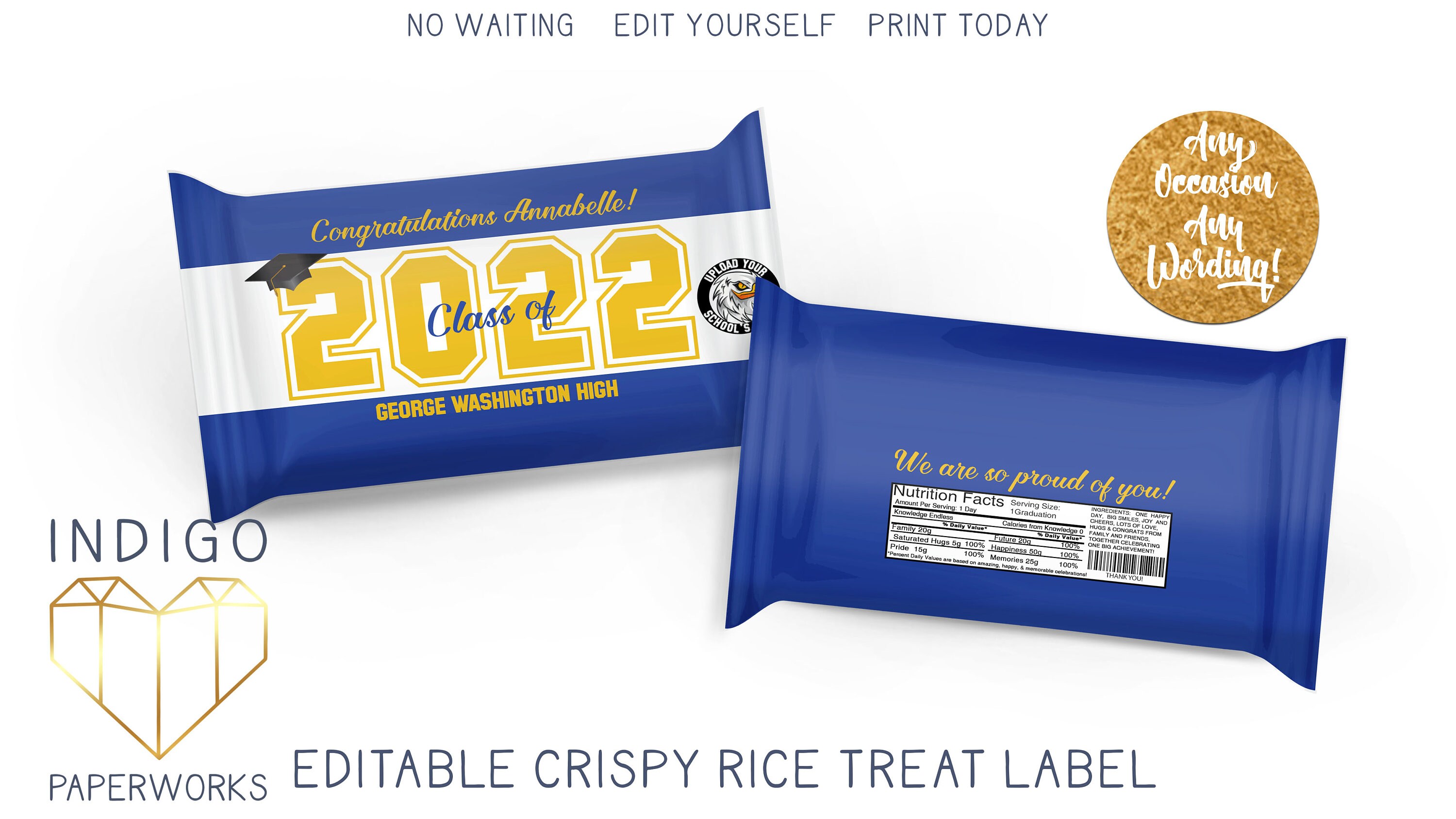 Printable 2023 Graduation Crispy Rice Treat Label Grad Navy - Etsy