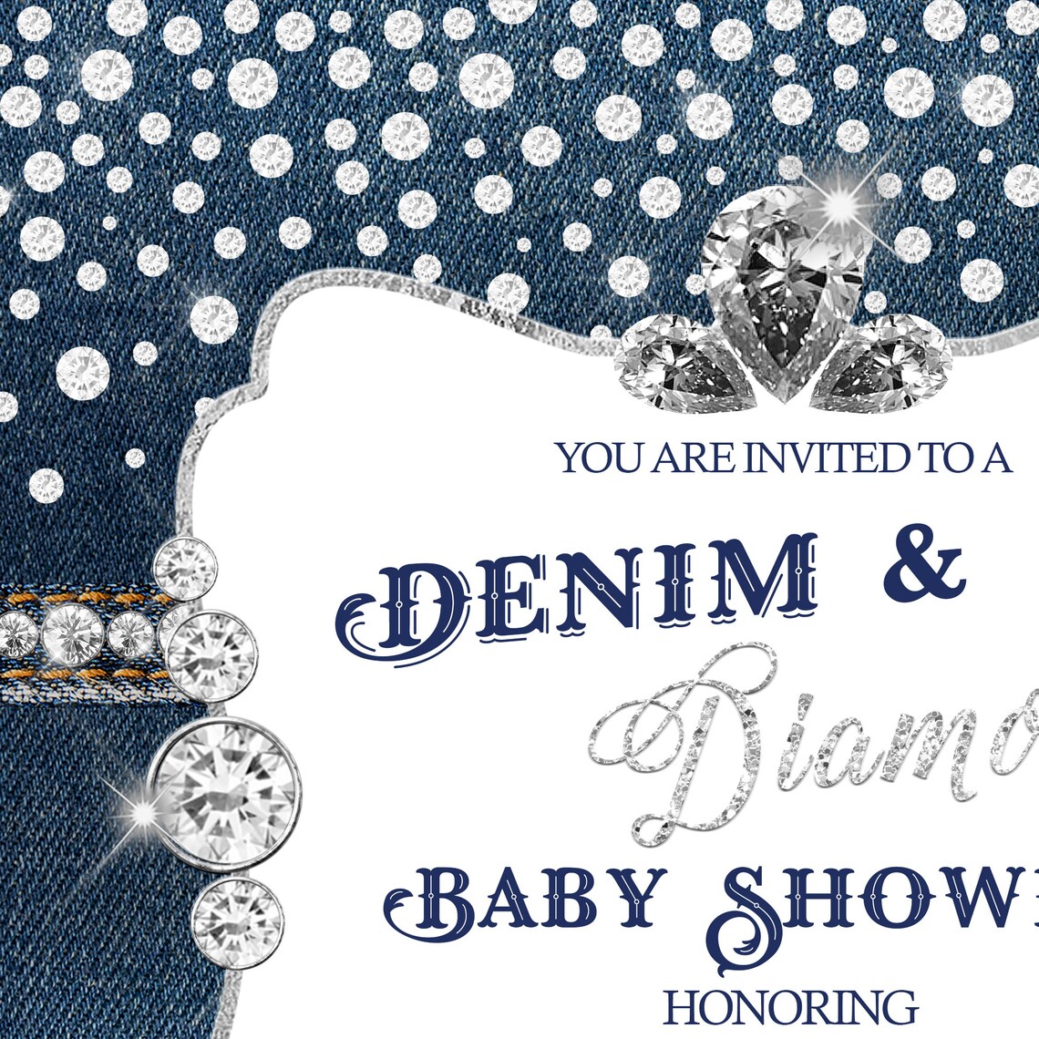 Denim and Diamonds Baby Shower Invite Blue Jeans & Bling - Etsy