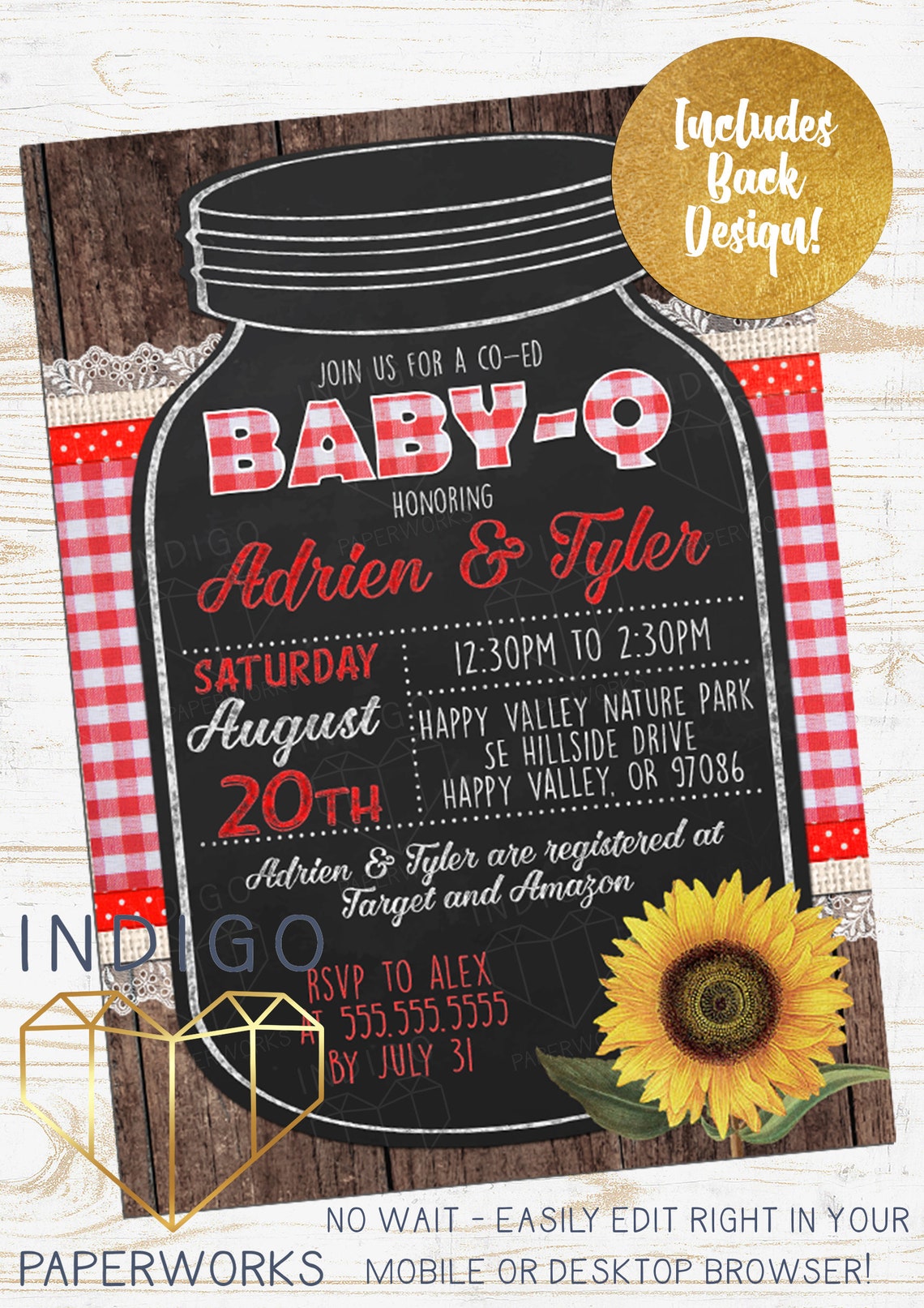 Baby-q Printable Baby Shower Invitation Rustic Wood Red - Etsy