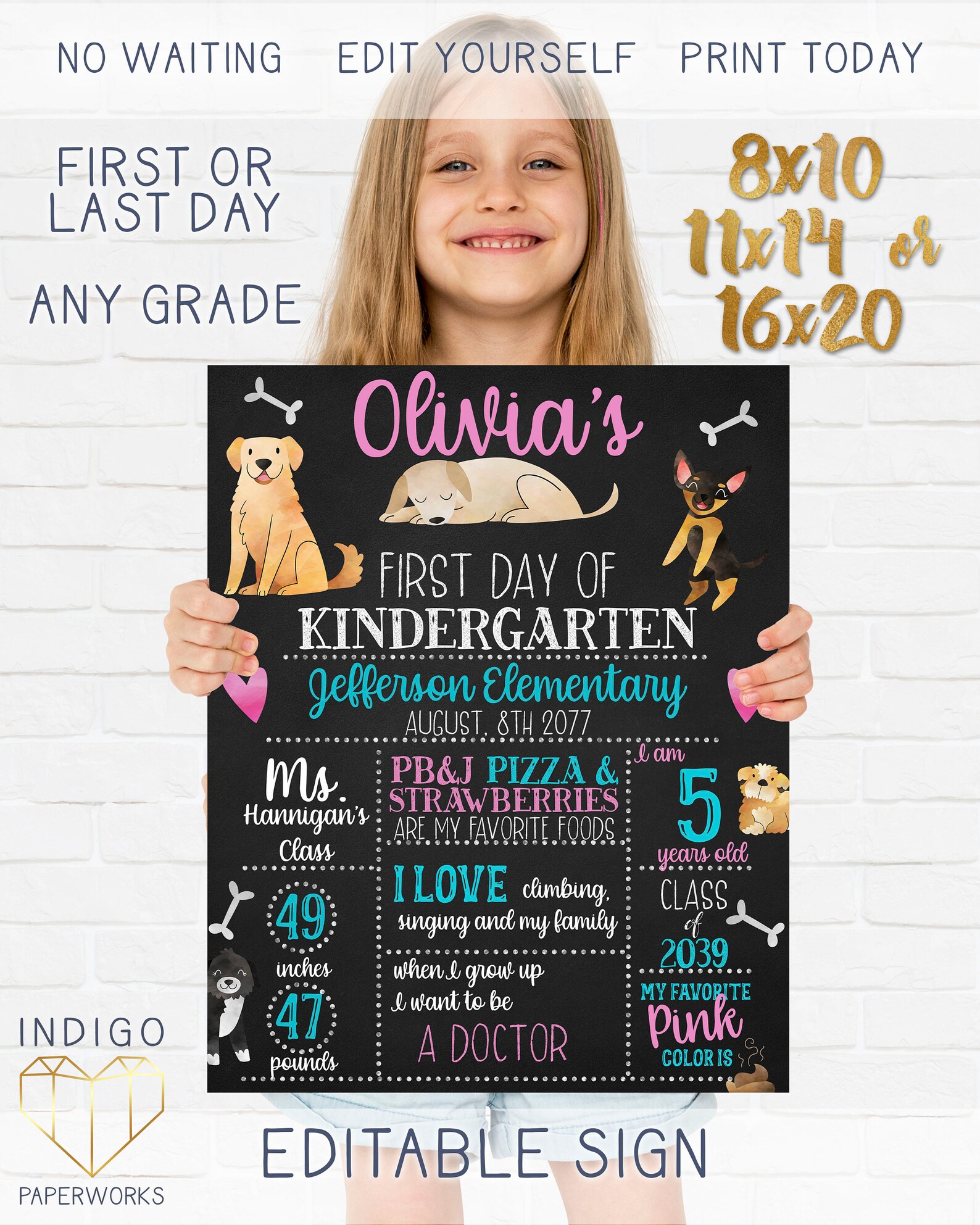 Printable Puppy Dog First Day Of School Chalkboard Sign | Etsy