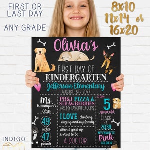 Printable Puppy Dog First Day of School Chalkboard Sign Reusable Girls ...