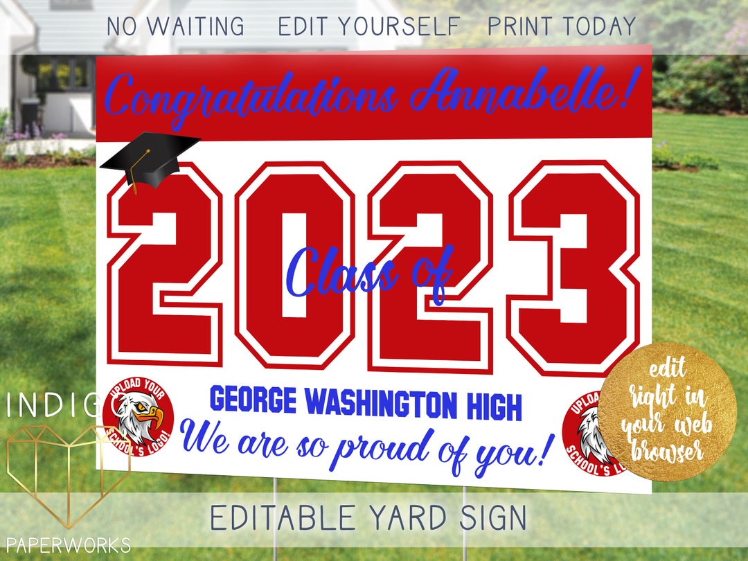 Printable 2023 Graduation Lawn Sign, Custom Red White and Blue Grad ...
