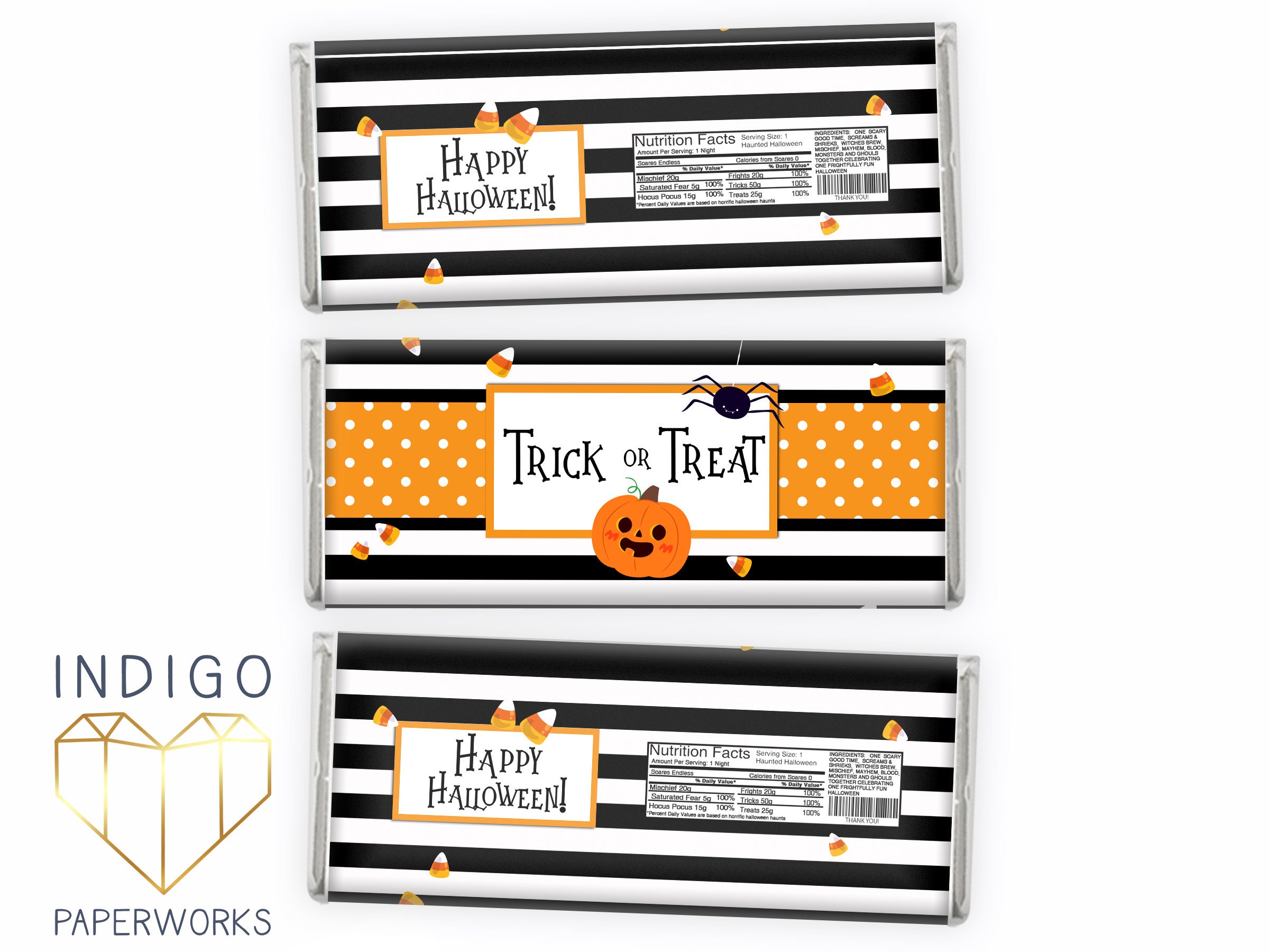 Printable Halloween Candy Bar Label Polka Dot Striped Cute | Etsy