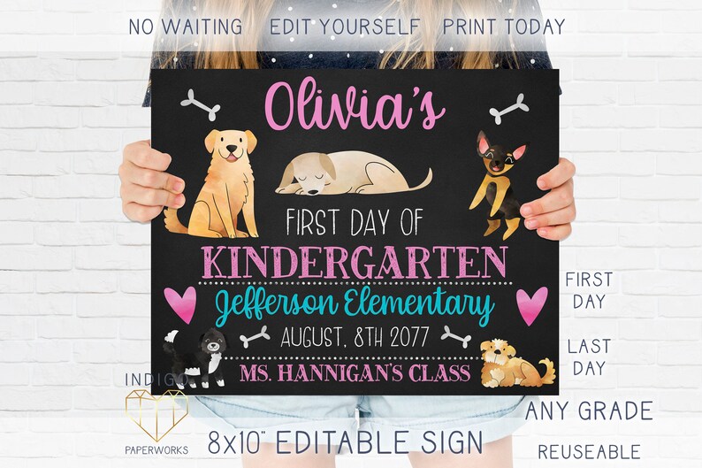 Printable Puppy Dog First Day of School Chalkboard Sign - Etsy