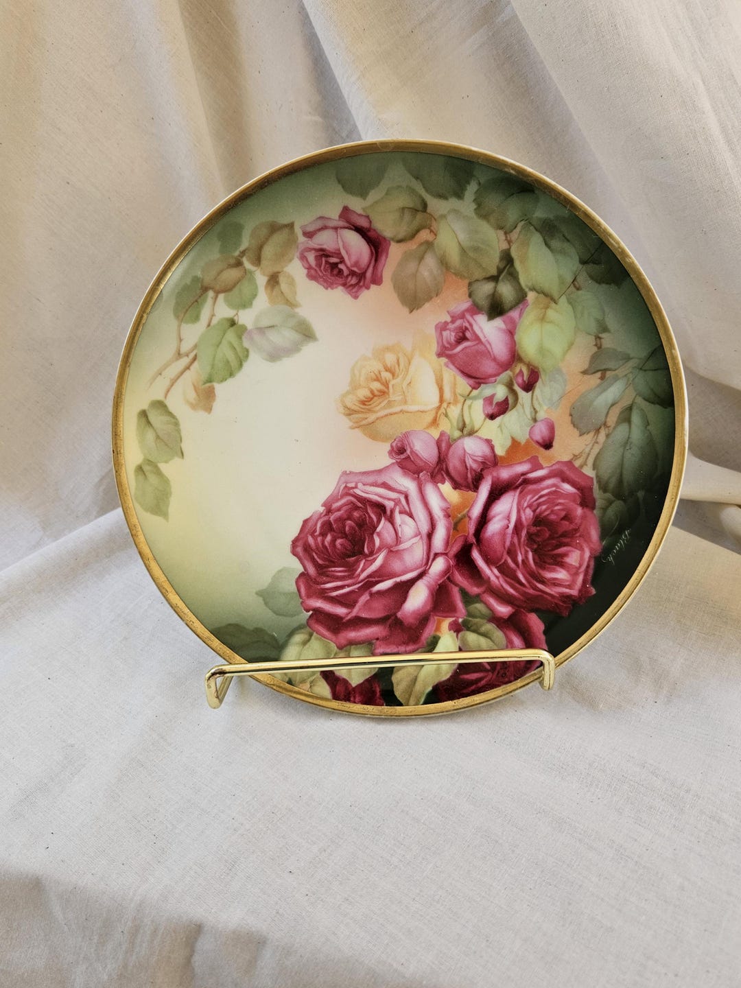 Roses Plate - Beautiful Thomas, Sevres Bavarian - C. 1930 - Lg Dark ...