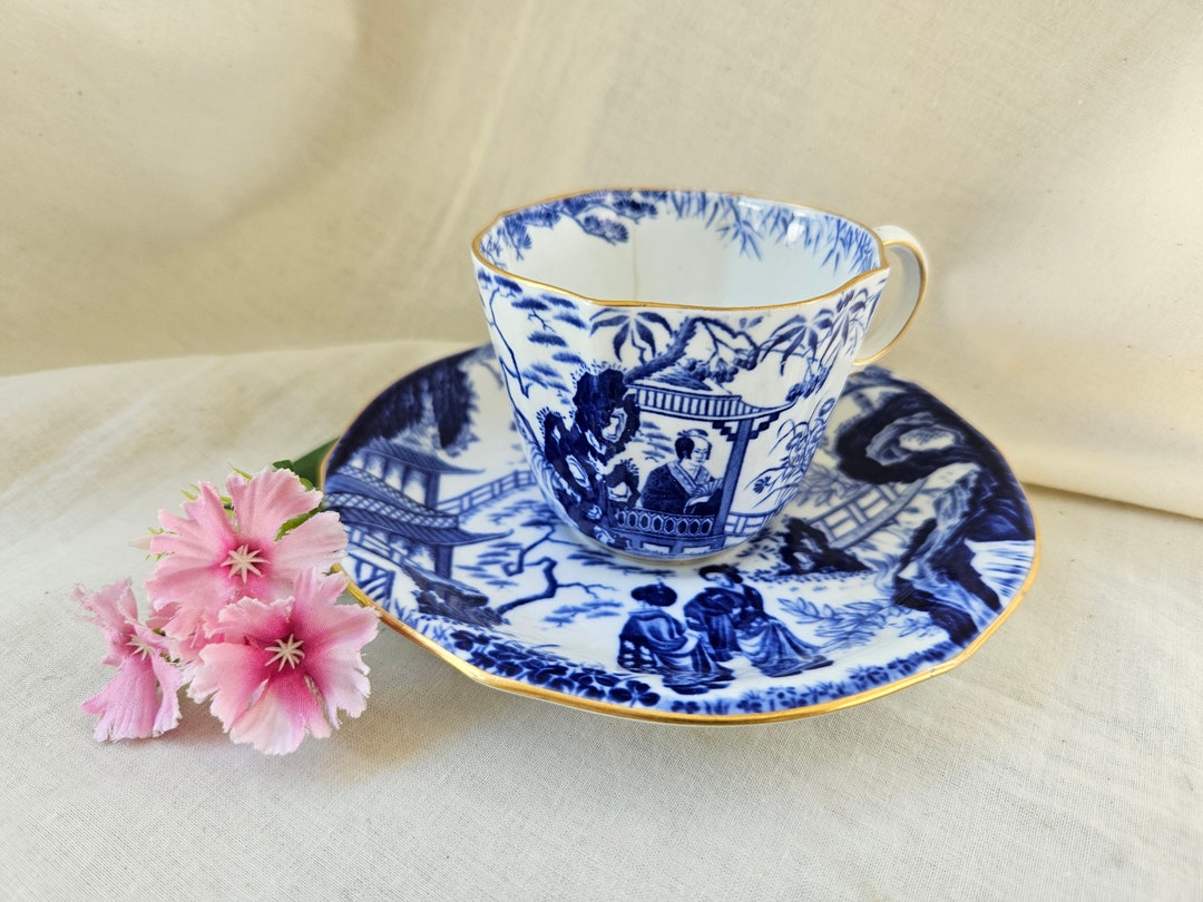 Royal Crown Derby Bone China Cup and Saucer - Blue Mikado Pattern - Etsy