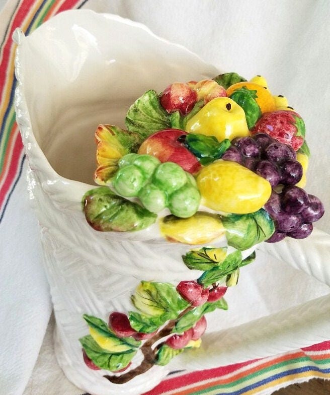 Vintage Lefton Pitcher White Ceramic Basket Weave Hand-painted Fruit - Etsy