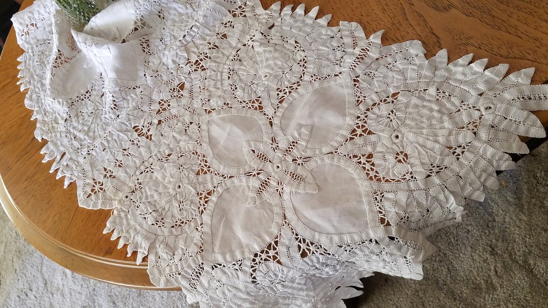 75 Inch Vintage Lace Table Runner Authentic Battenburg All Handwork Not ...