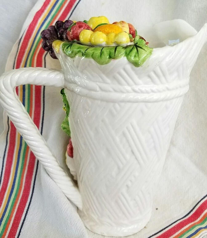 Vintage Lefton Pitcher White Ceramic Basket Weave Hand-painted Fruit - Etsy
