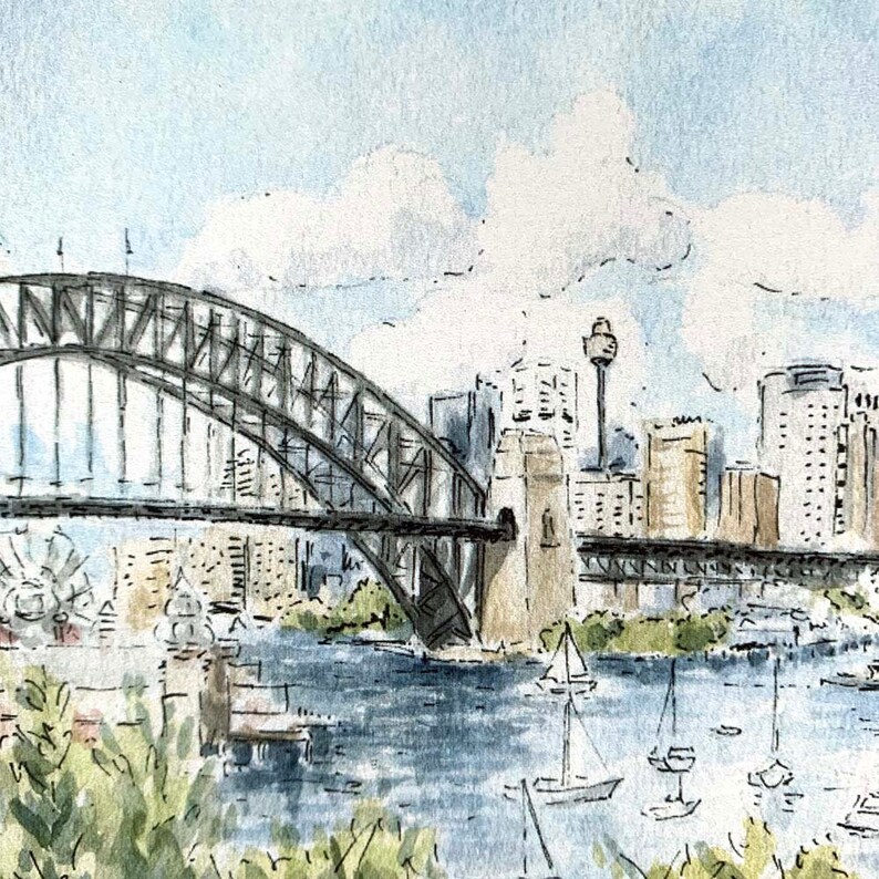 Sydney Skyline Art Print / Sydney Harbour Bridge Artwork / - Etsy