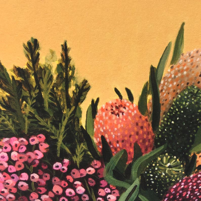 Banksia Flower Art // Australian Native Bouquet // Yellow Orange Floral ...