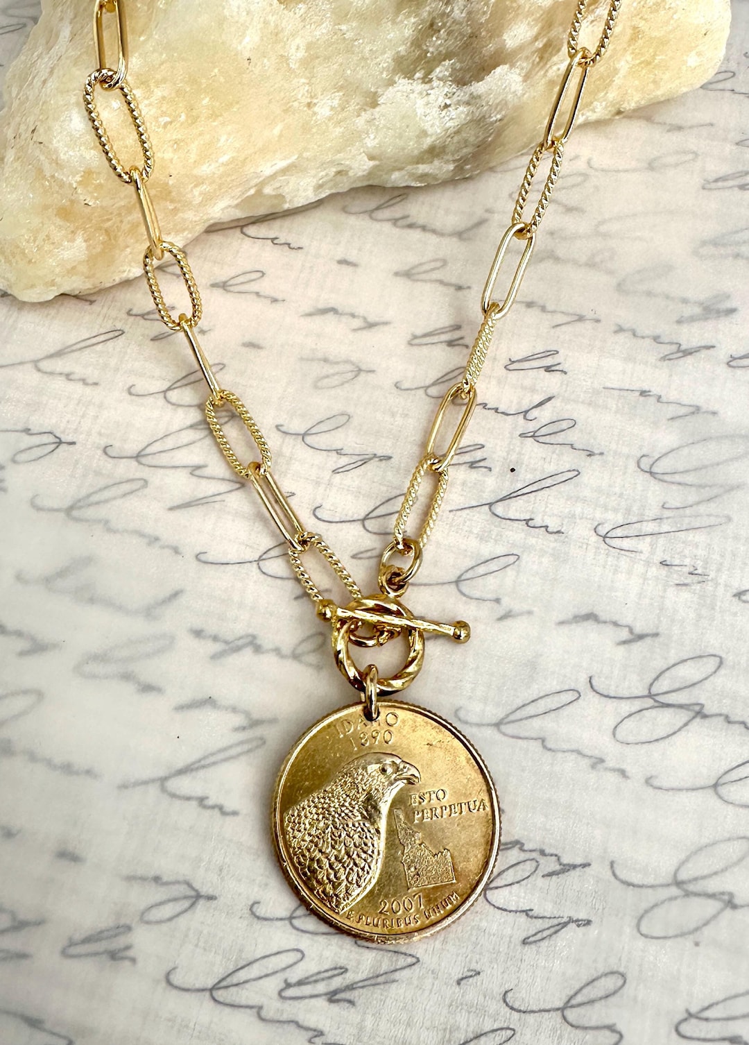 2007 Idaho State Quarter Coin Necklace Pendant. 24K Gold Plate Coin ...
