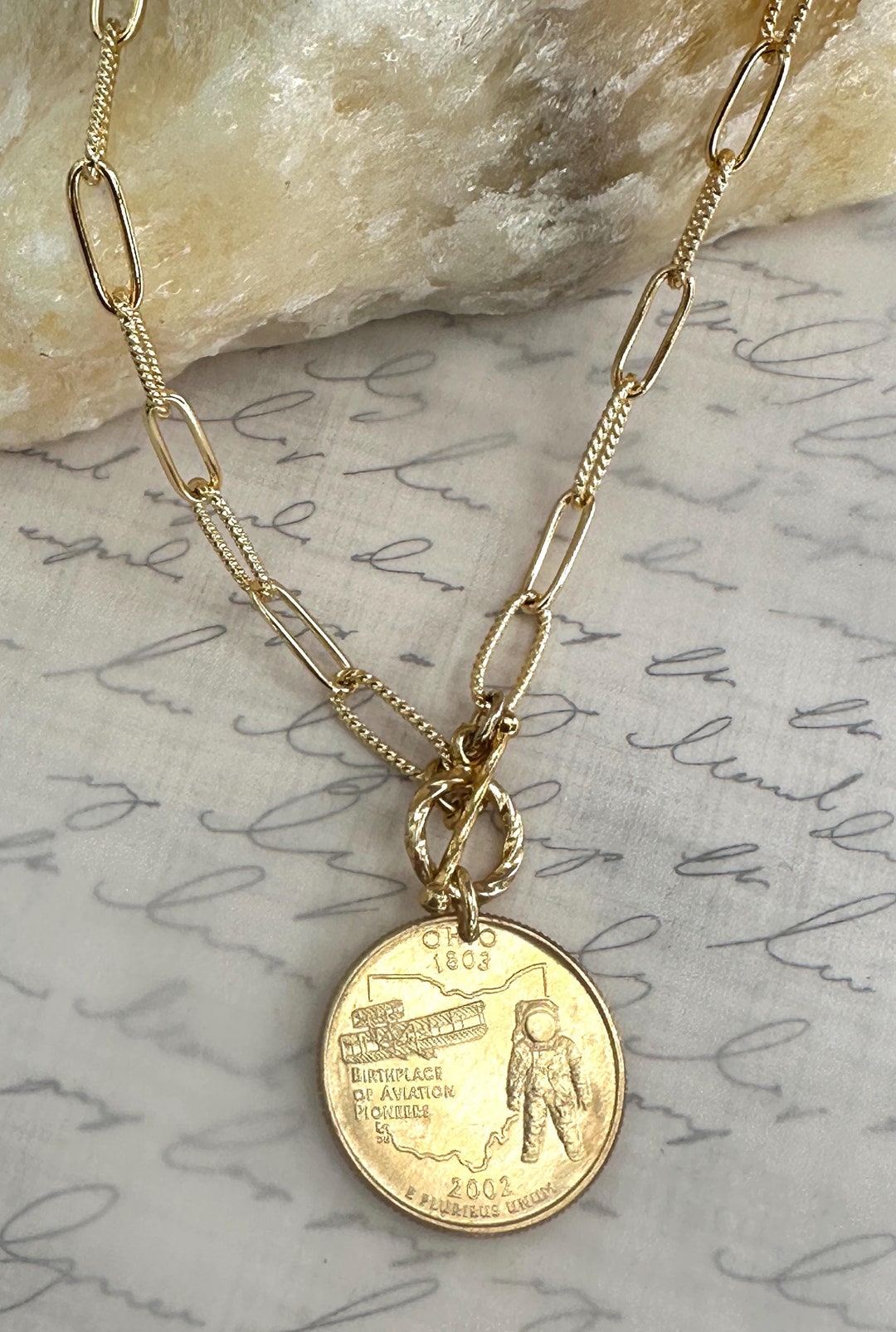 2002 Ohio State Quarter Coin Necklace Pendant. 24K Gold Plate Coin ...